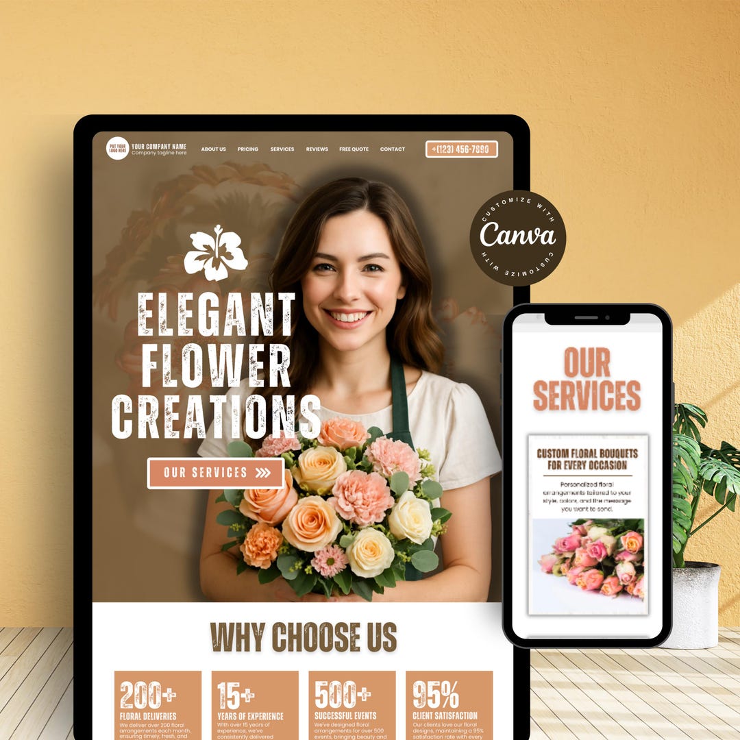Florist Website Template Canva, Flower Shop Website Template for ...