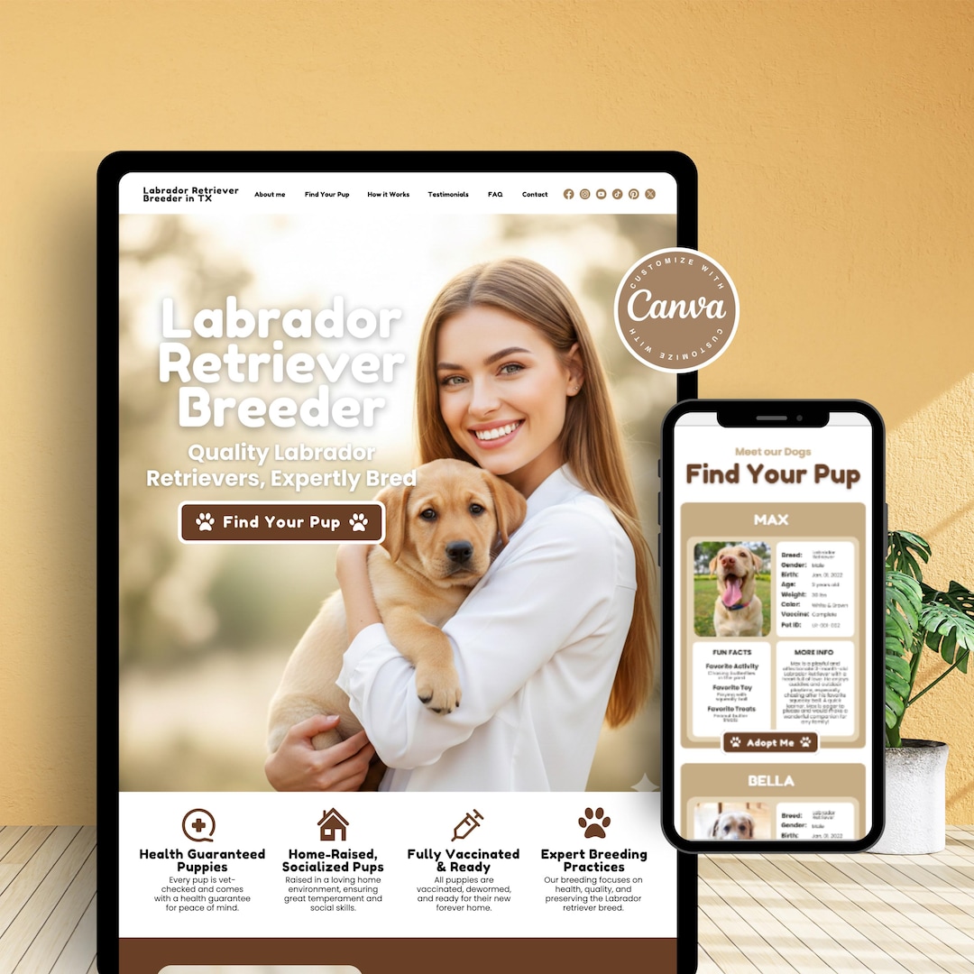 Dog Breeder Website Template for Labrador Retriever, Puppy Adoption ...