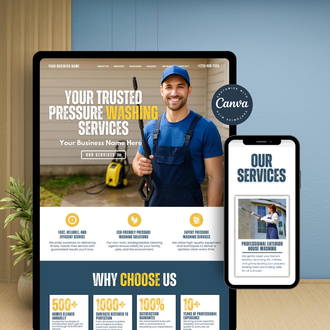 Pressure Washing Website Template Canva | Pressure Wash Business, Power ...