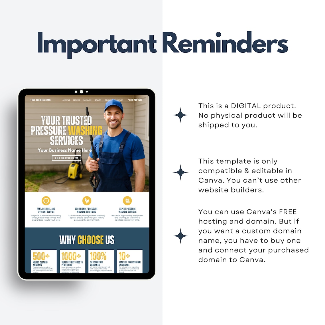 Pressure Washing Website Template Canva | Pressure Wash Business, Power ...