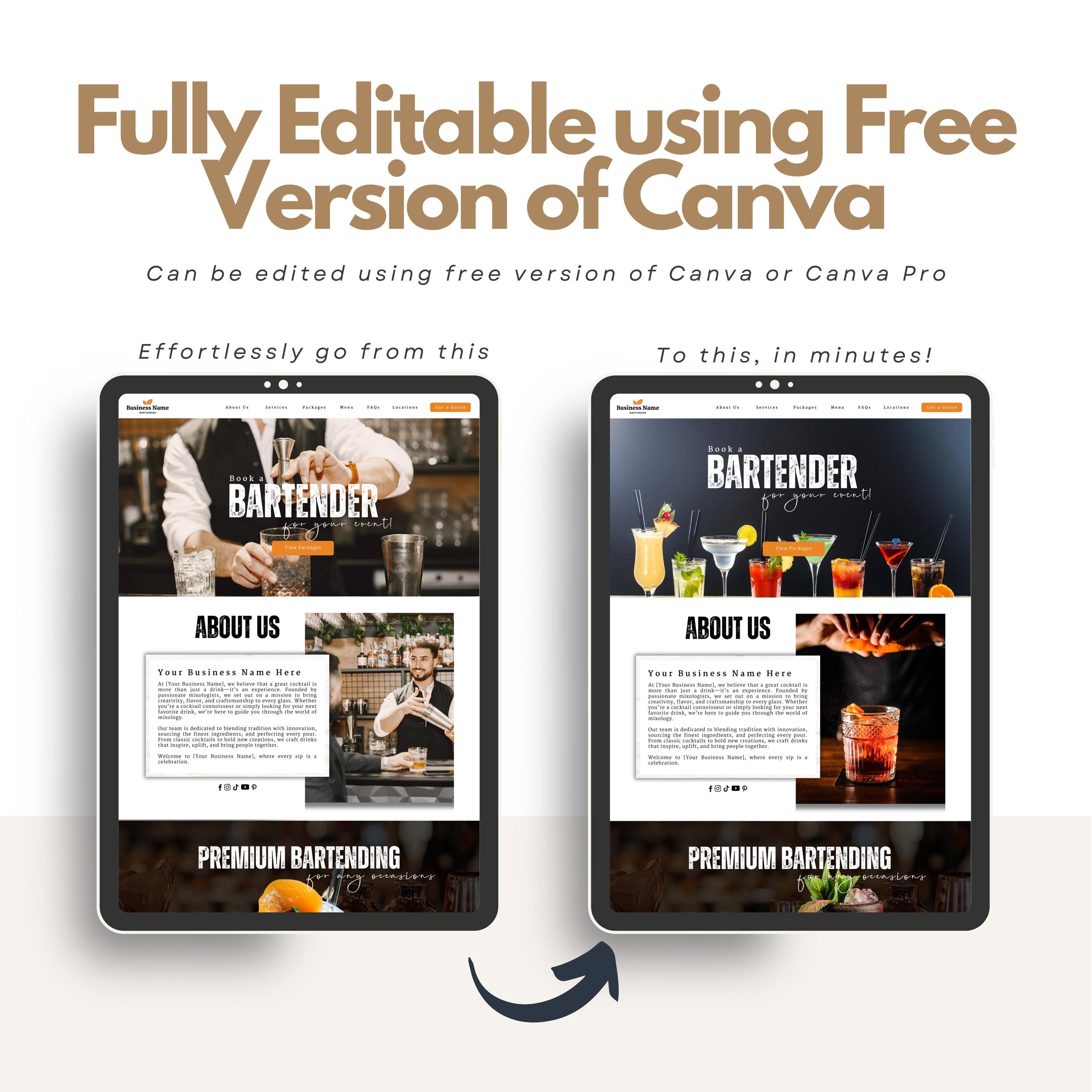 Bartender Website Template: Mobile Bar Canva Sales Page - Etsy