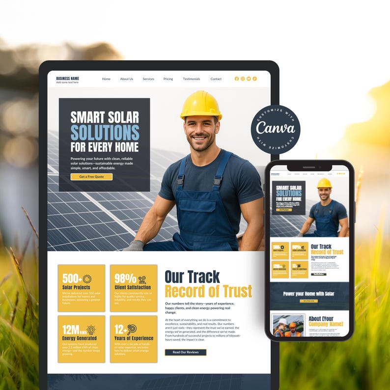 Solar Company Website Template Canva: Renewable Energy Sales Page ...