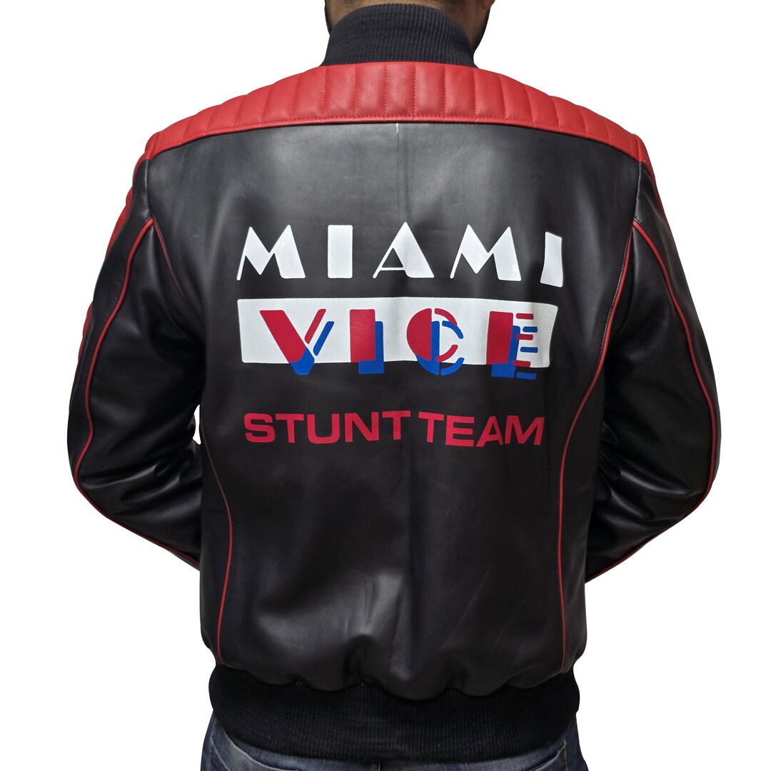 Handmade Miami Vice Stunt Team Black Leather Jacket Premium Quality ...