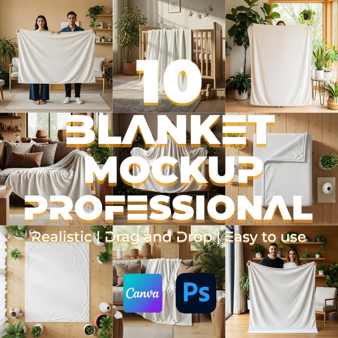 Blanket Mockups, Canva & PSD, Printify POD Designs (digital Download ...