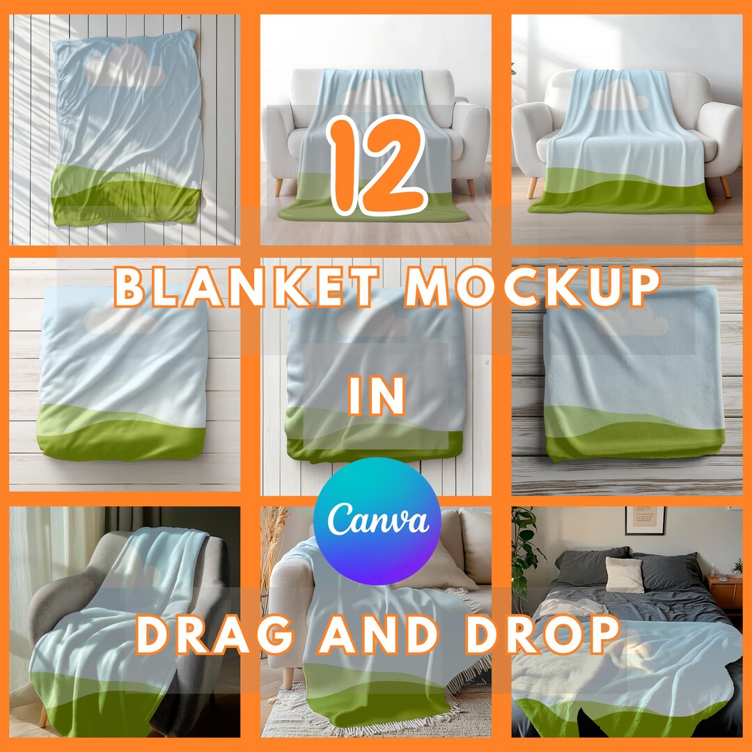 12x Blanket Mockups for Canva, Drag and Drop in Canva, Digital Download ...