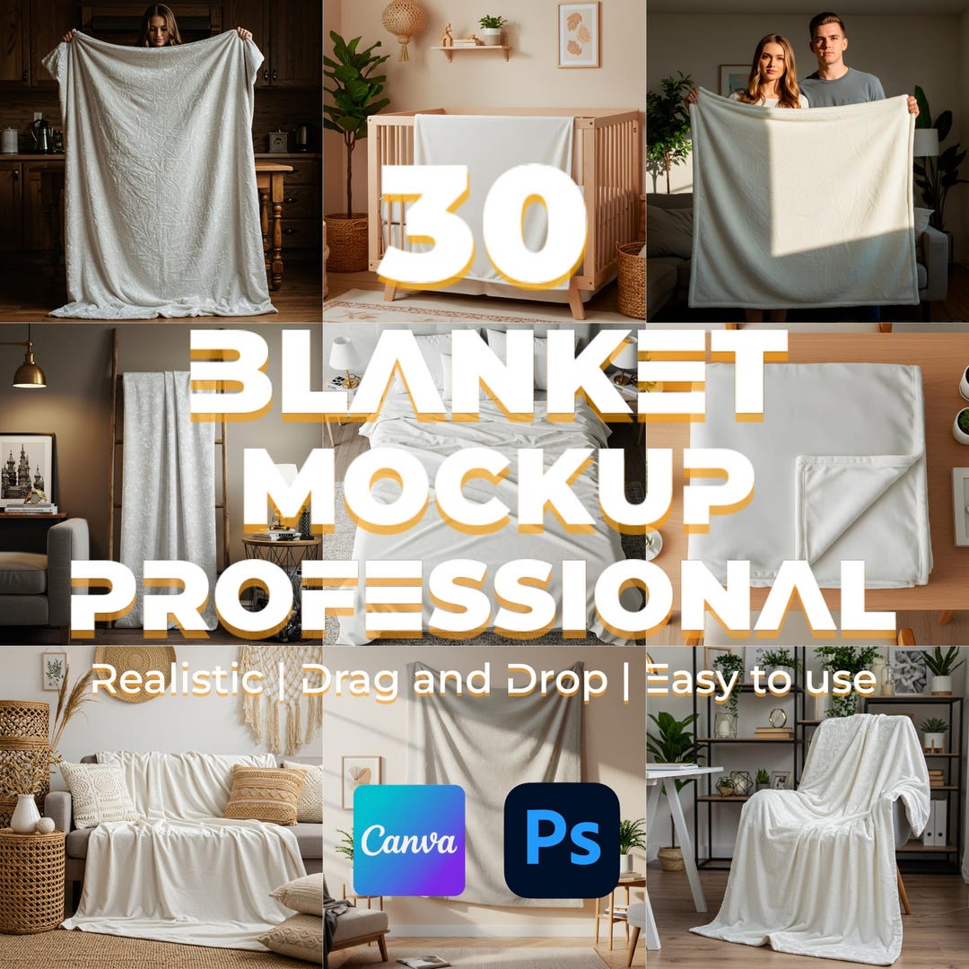 Blanket Mockup Bundle: Fleece, Velvet, Knit (PSD & Canva) - Etsy