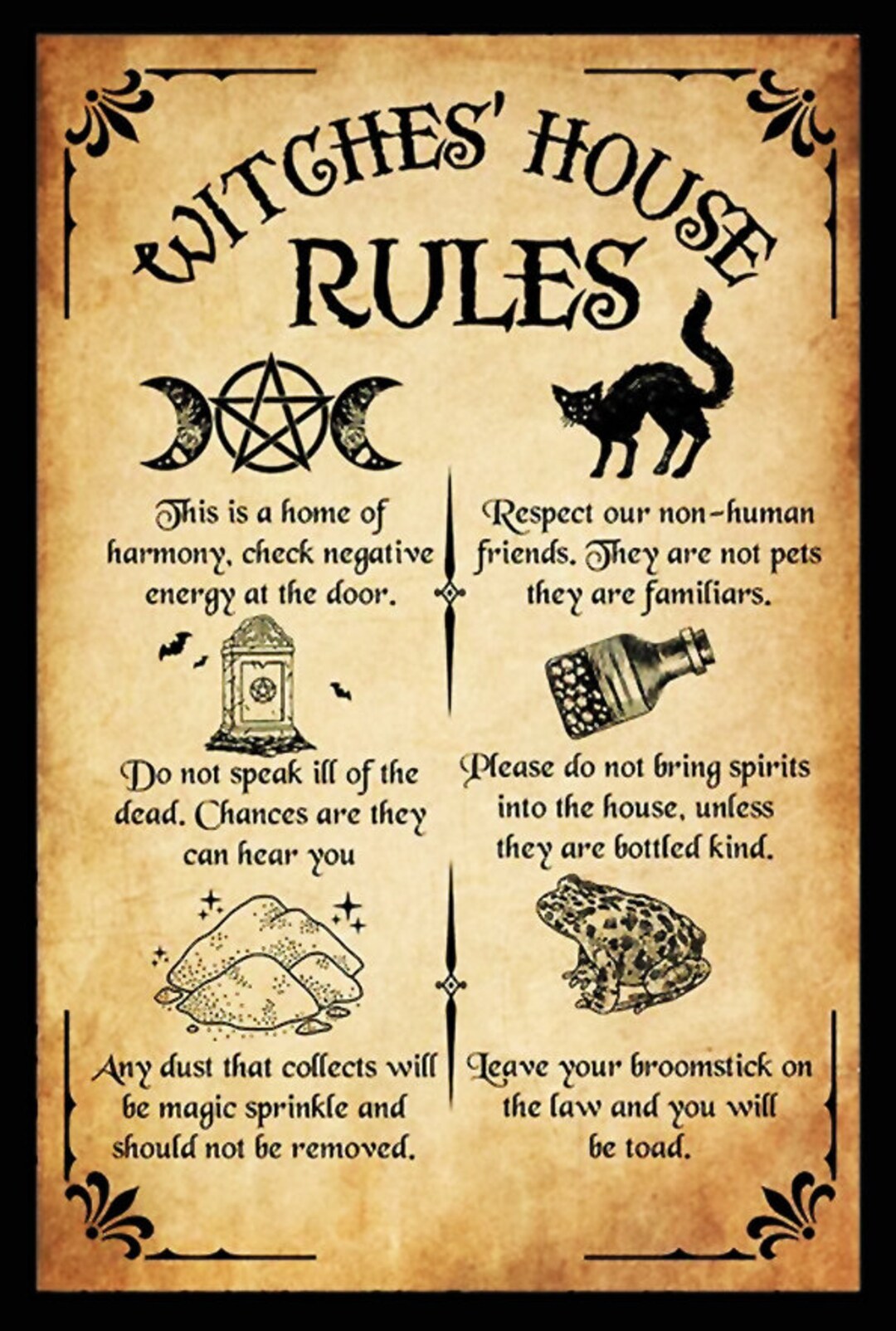 Free Shipping 8X12 Metal SIGN Witches House Rules, Witch Poster, Witch ...