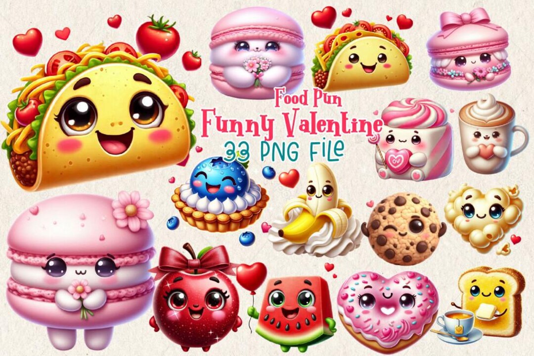 Food Pun Funny Valentine Clipart Bundle Graphic, Funny Food Pun ...