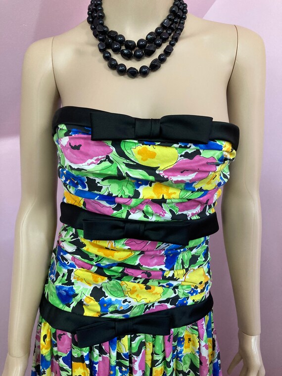 Vintage 80s Frank Usher Gown. Long Floral Strapless D… - Gem