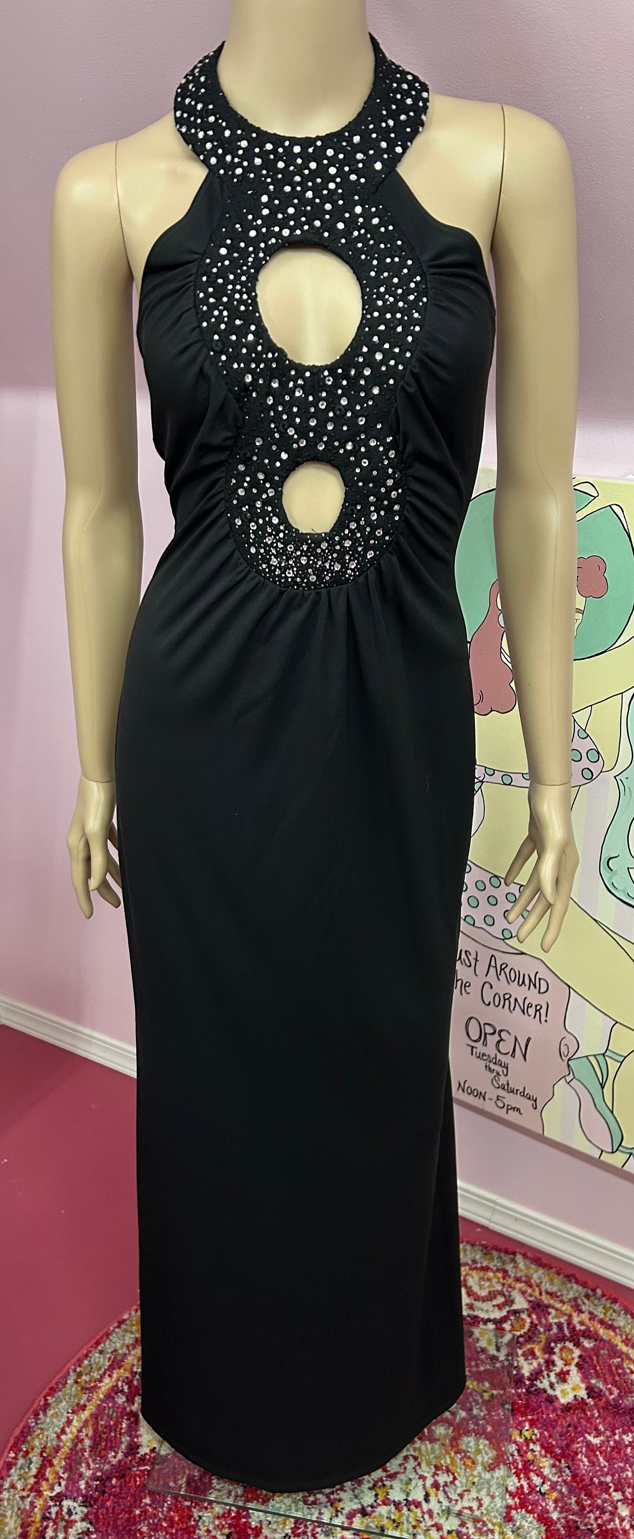 Vintage 90s Trophy Wife Gown. Sexy Black Rhinestoned Peek a - Etsy