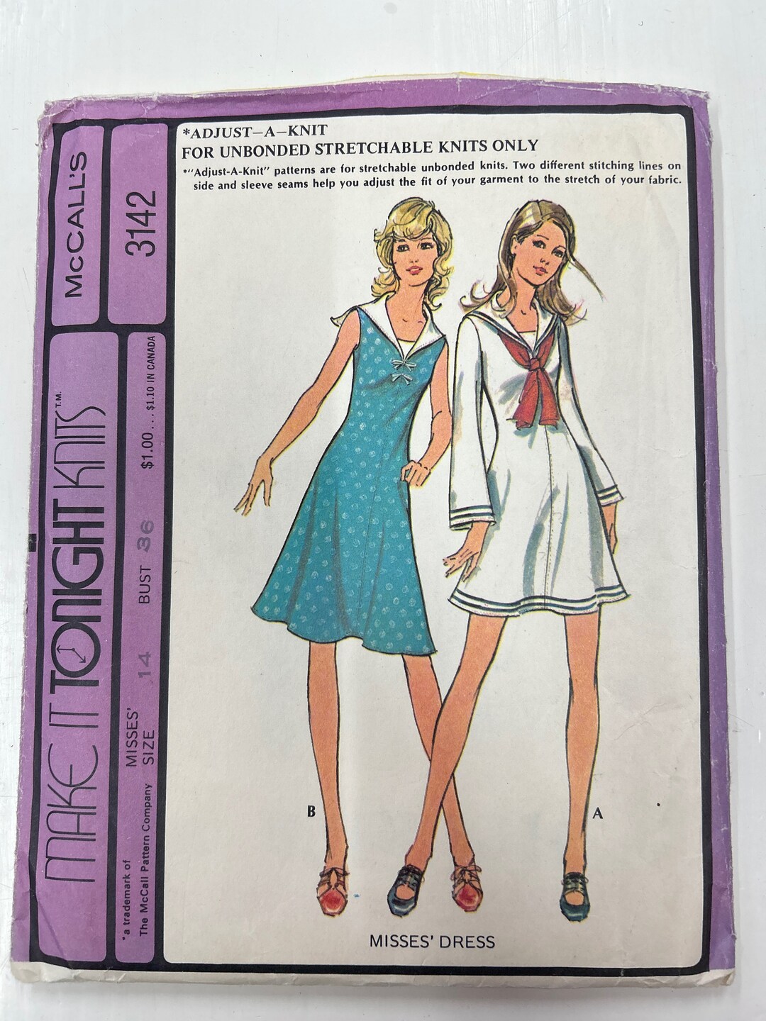 Vintage 70s Sailor Dress Pattern 3142 by Mccalls Size 14 Bust 36" Uncut ...