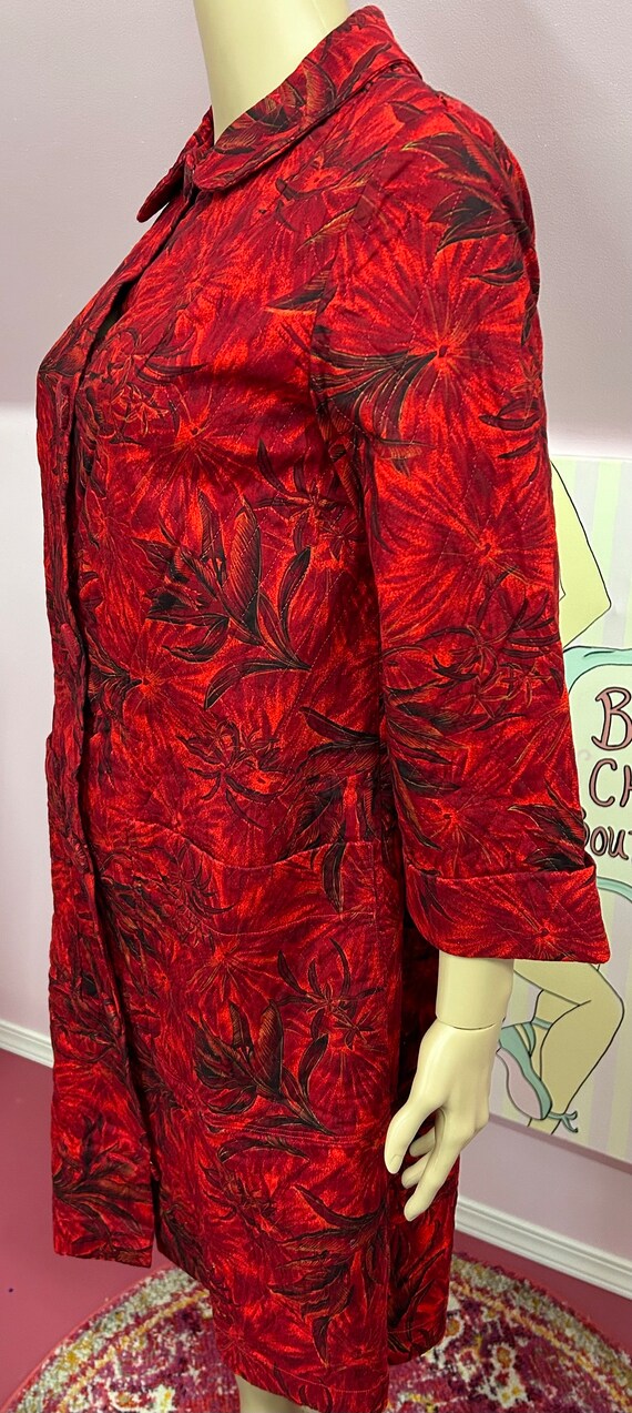 Vintage 50s Red Hawaiian Print Quilted Robe. 1950s Re… - Gem