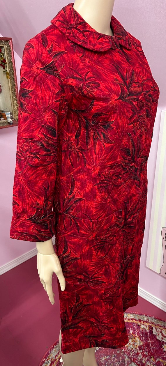 Vintage 50s Red Hawaiian Print Quilted Robe. 1950s Re… - Gem