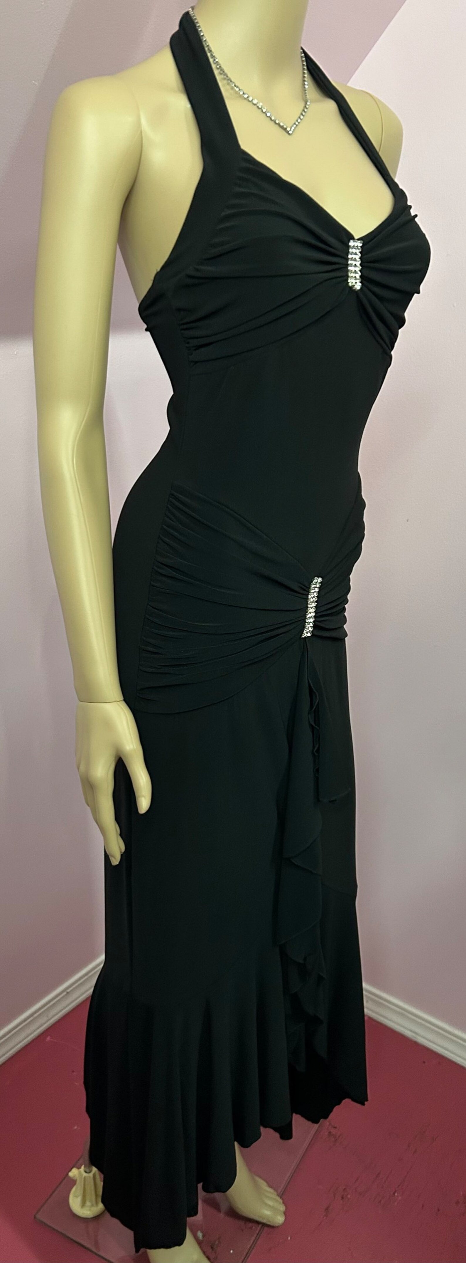 Vintage 80s Slinky Black Gown With Rhinestone Accents. Long Black ...