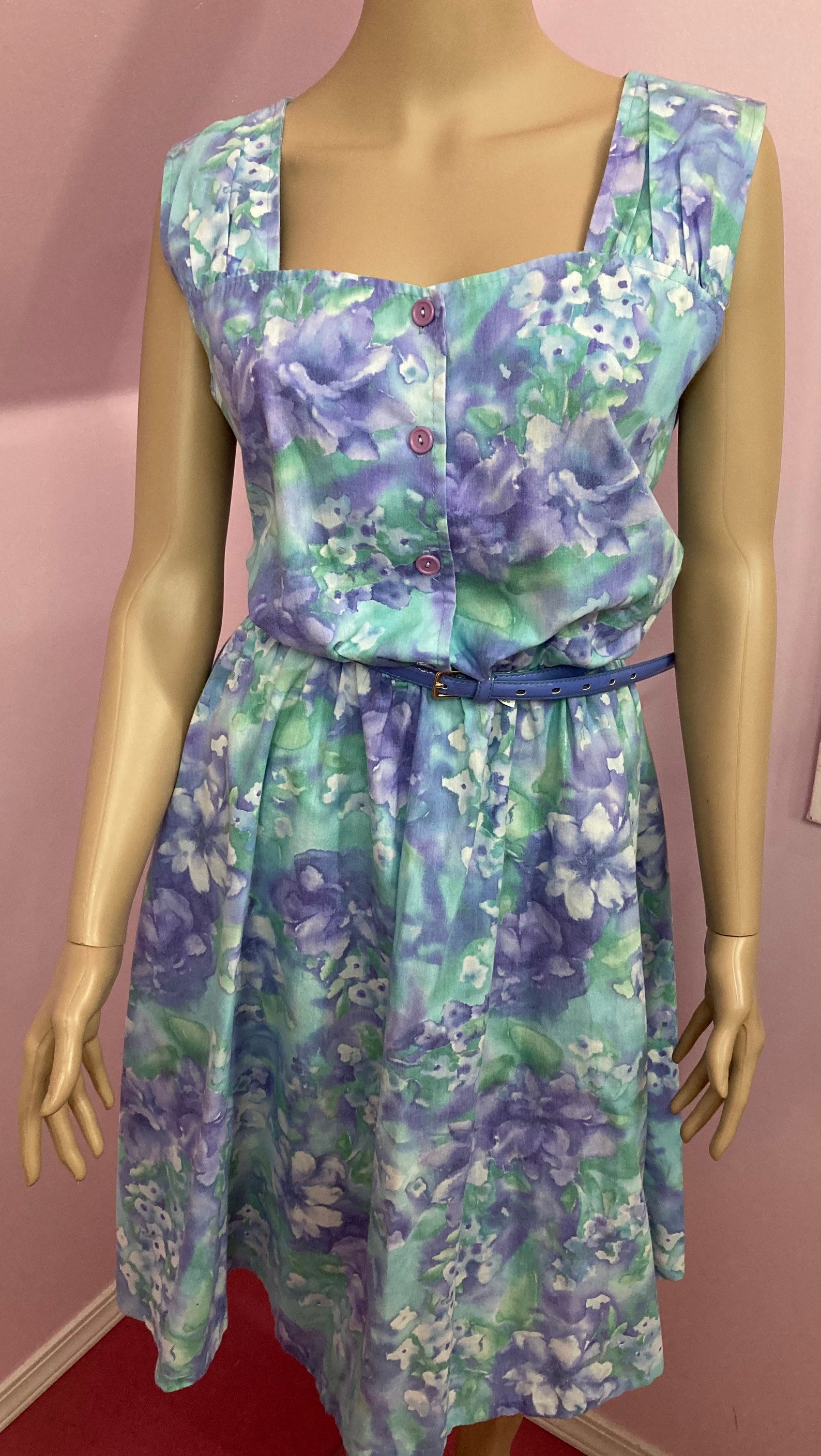 Vintage 80s Sundress.80s Sleeveless Dress. Blue Floral Dress. - Etsy