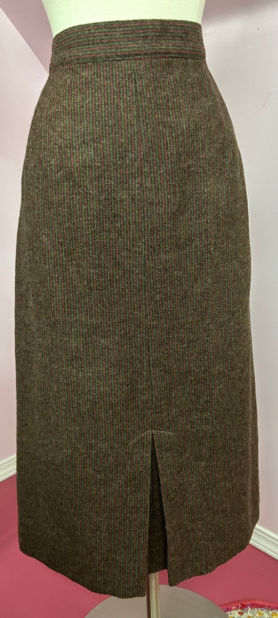 Vintage 50s Brown Wool Pinstriped Skirt - Gem