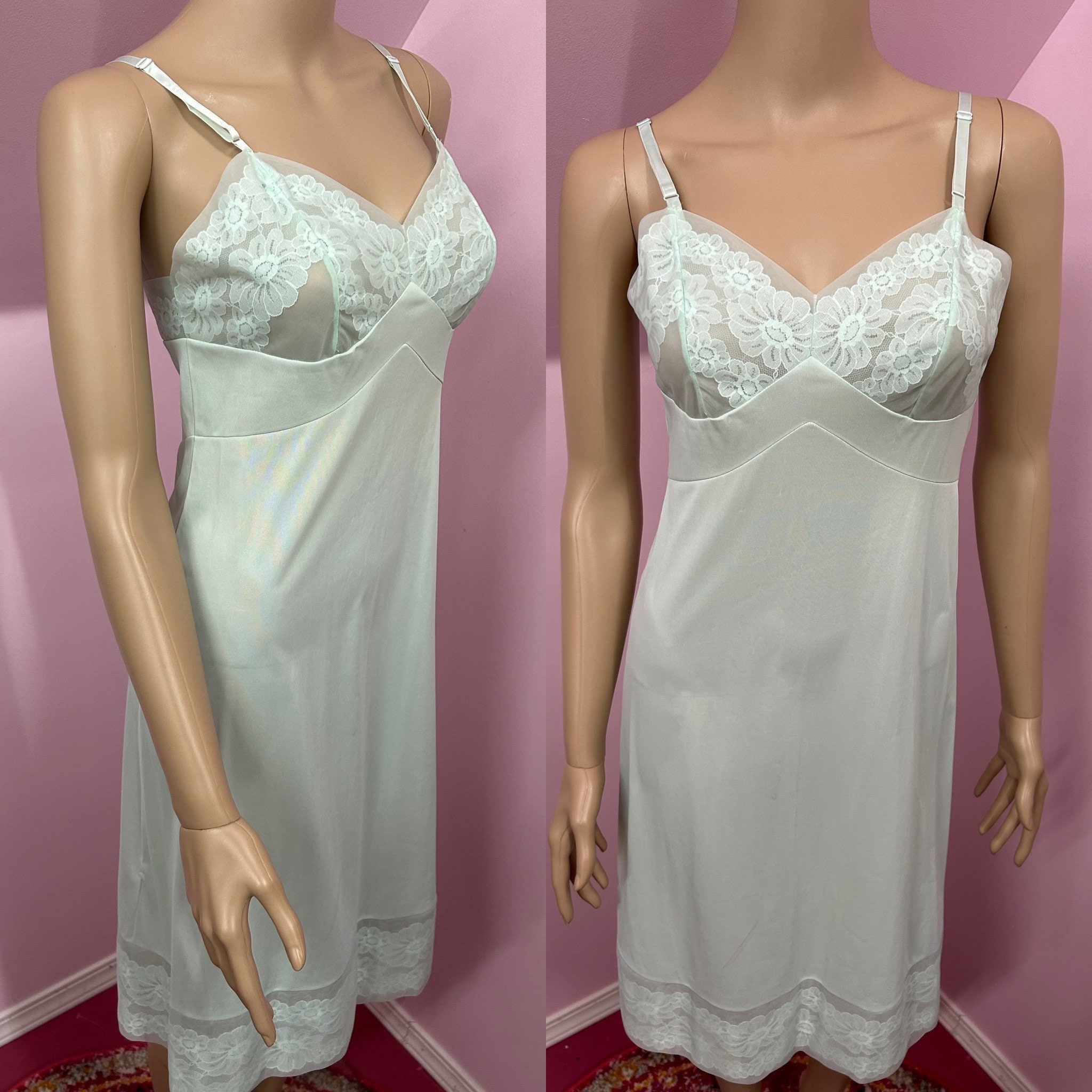 Vintage 60s Mint Green Double Chiffon Nylon Slip By Vanity Fair Size 32 Etsy