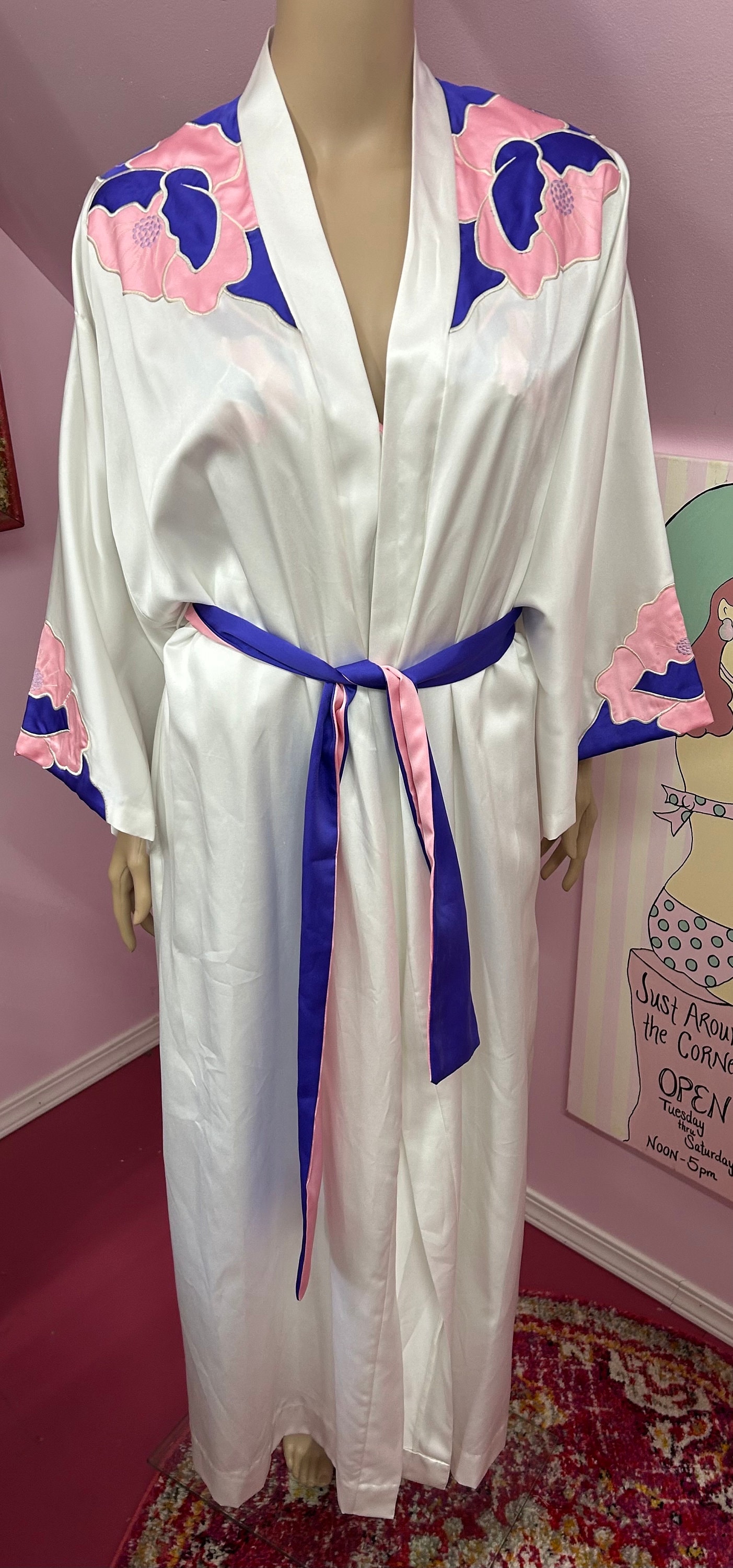 Vintage Late 70s Early 80s White Satin Peignoir Set With Pink and ...