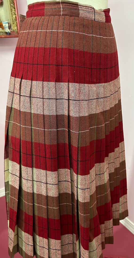 Vintage 50s Brown Pleated Tartan Wool Skirt. Shadow P… - Gem