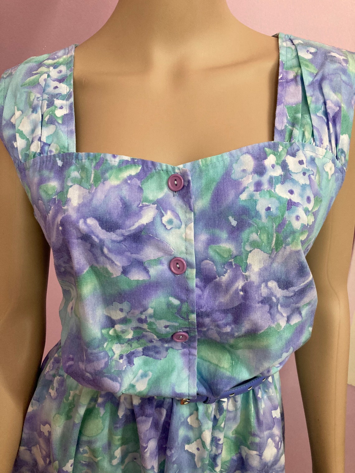 Vintage 80s Sundress.80s Sleeveless Dress. Blue Floral Dress. - Etsy