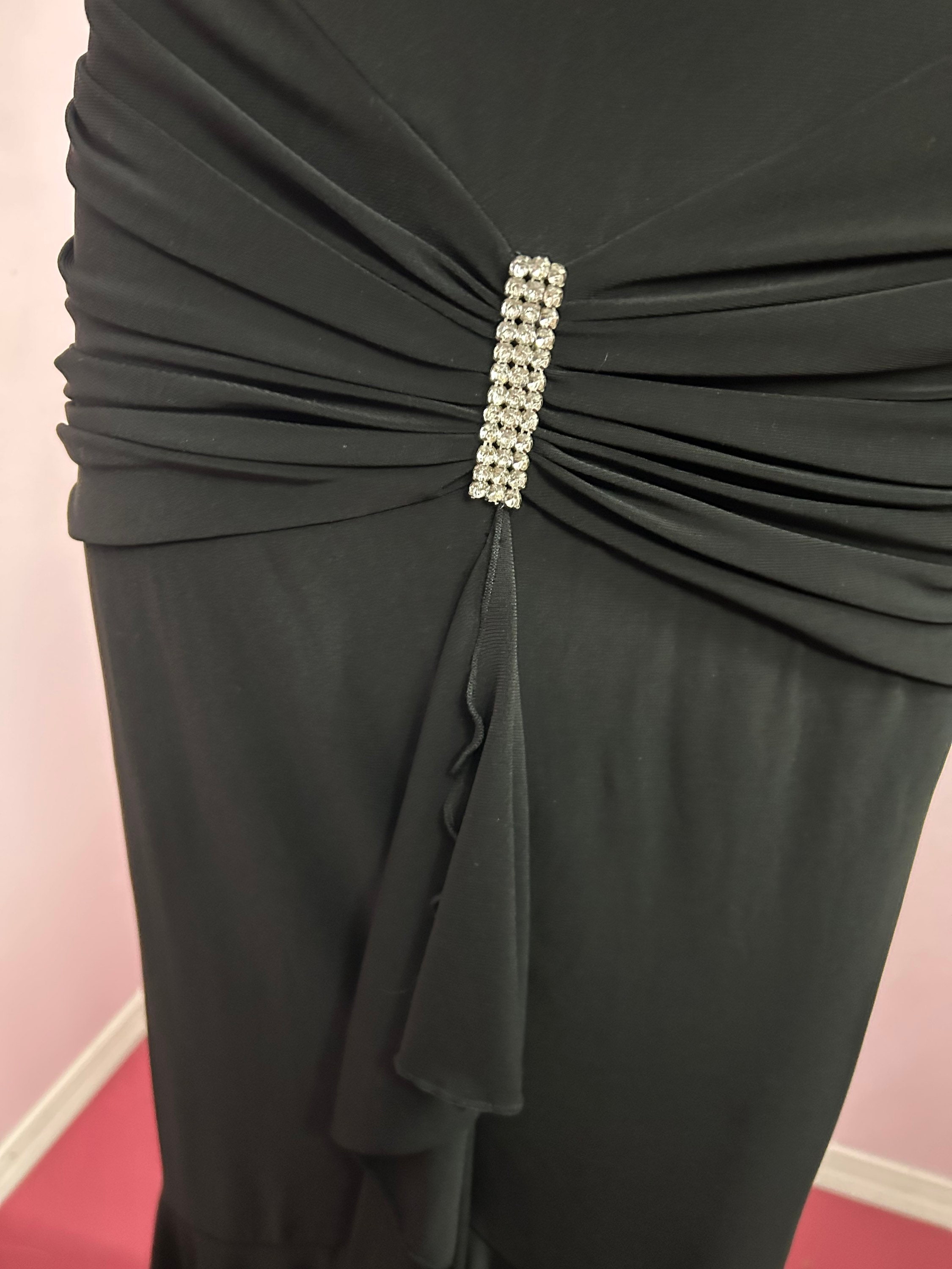 Vintage 80s Slinky Black Gown With Rhinestone Accents. Long Black ...