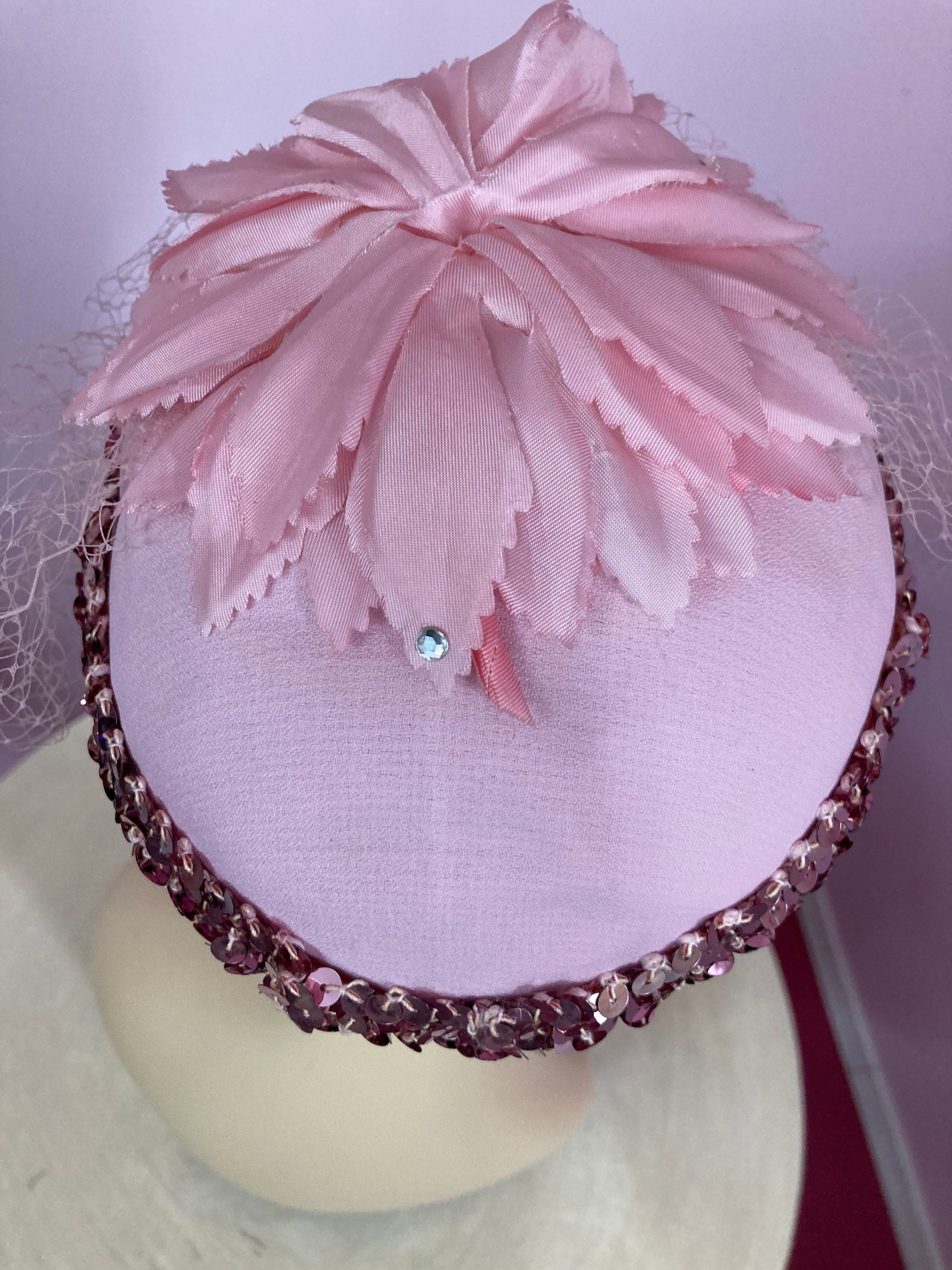 Vintage 80s Pink Juliette Cap With Rhinestoned Flower & Sequins. 80s ...