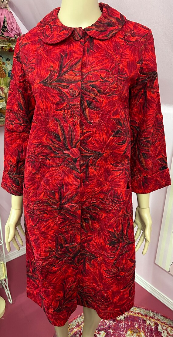 Vintage 50s Red Hawaiian Print Quilted Robe. 1950s Re… - Gem