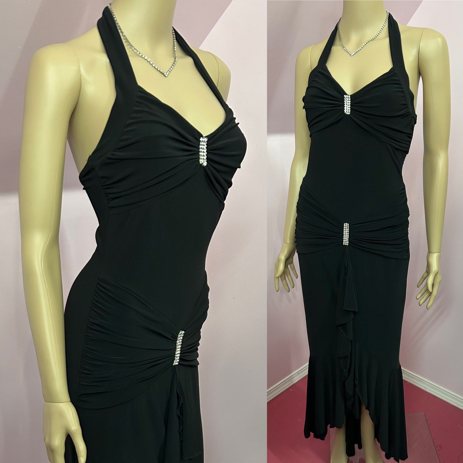 Vintage 80s Slinky Black Gown With Rhinestone Accents. Long Black ...