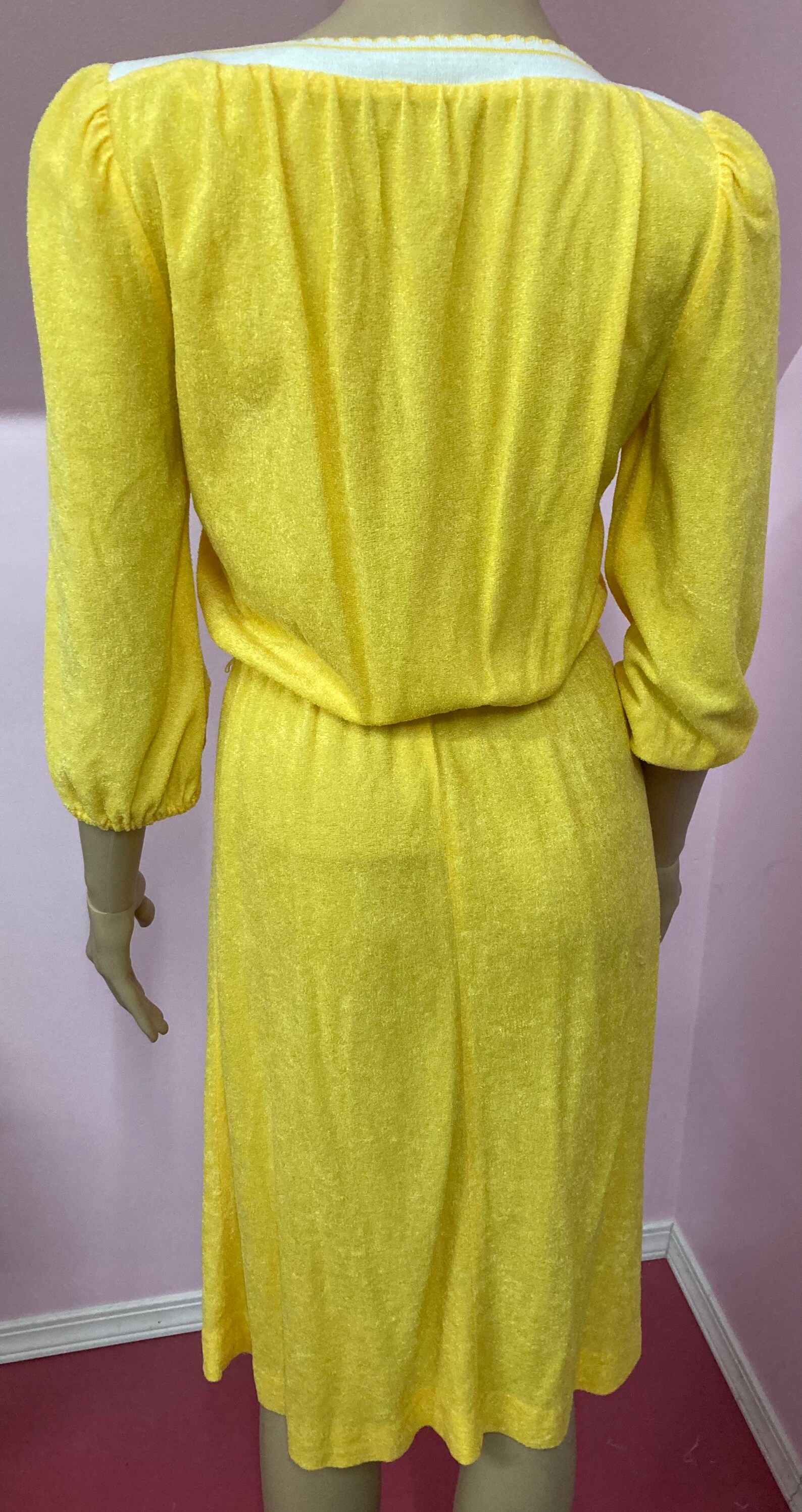 Vintage 70s Yellow Terry Cloth Dress With White Trim. Small to - Etsy UK