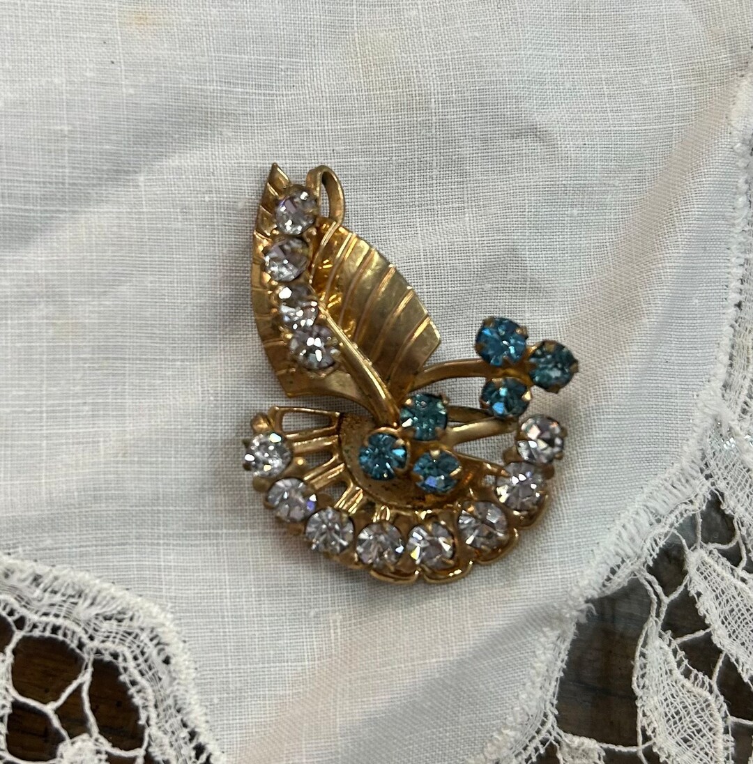 Vintage 40s/50s Brooch/pendant With Rhinestones. Vintage Aqua ...