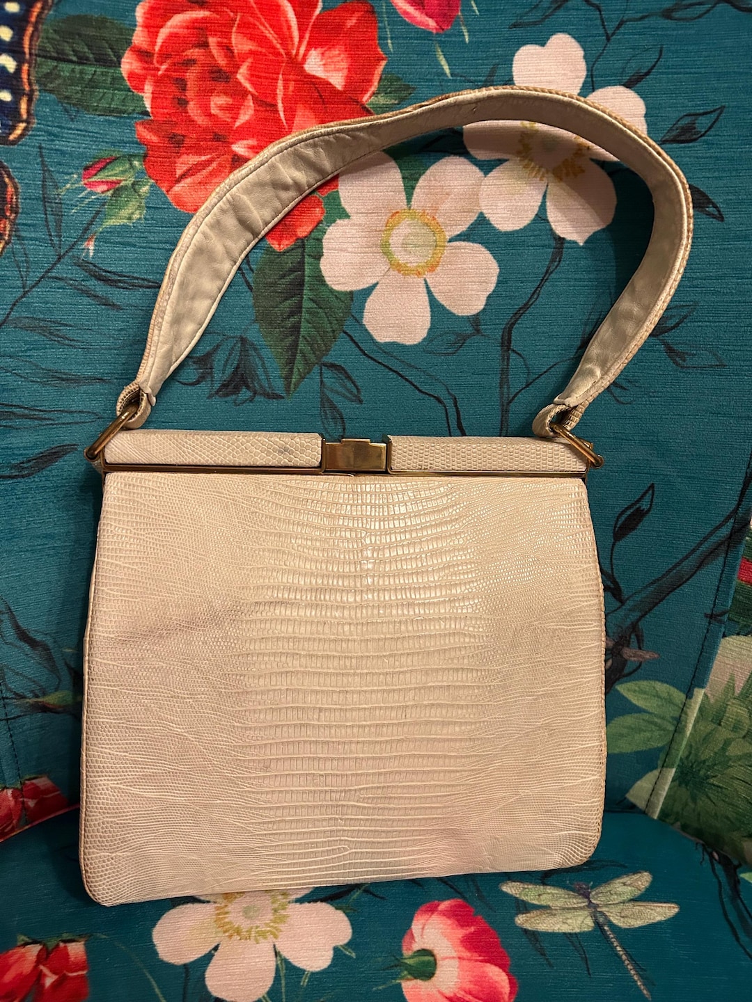 Vintage 50s Kelly Bag Purse. Off-white Lizard Leather Purse by ...