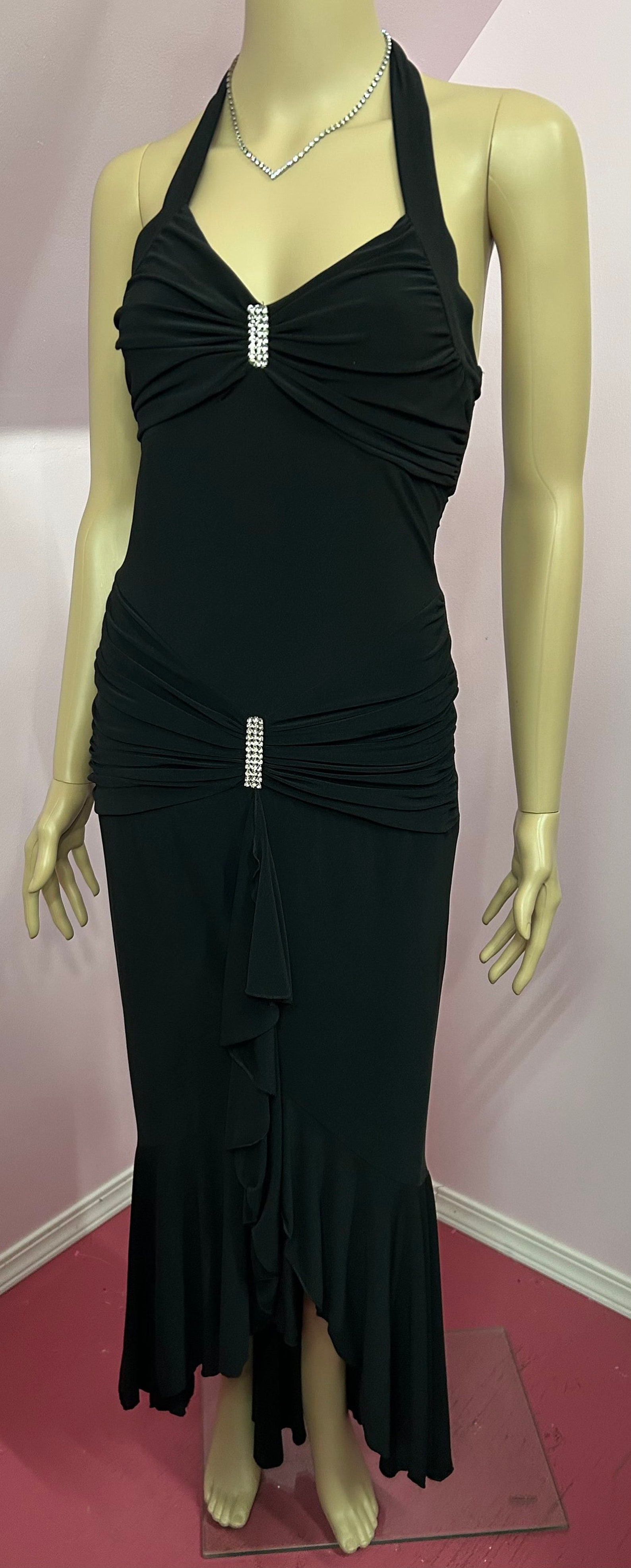 Vintage 80s Slinky Black Gown With Rhinestone Accents. Long Black ...