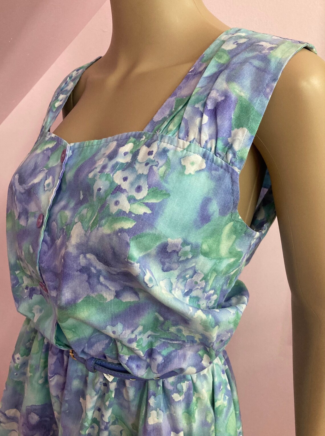 Vintage 80s Sundress.80s Sleeveless Dress. Blue Floral Dress. - Etsy