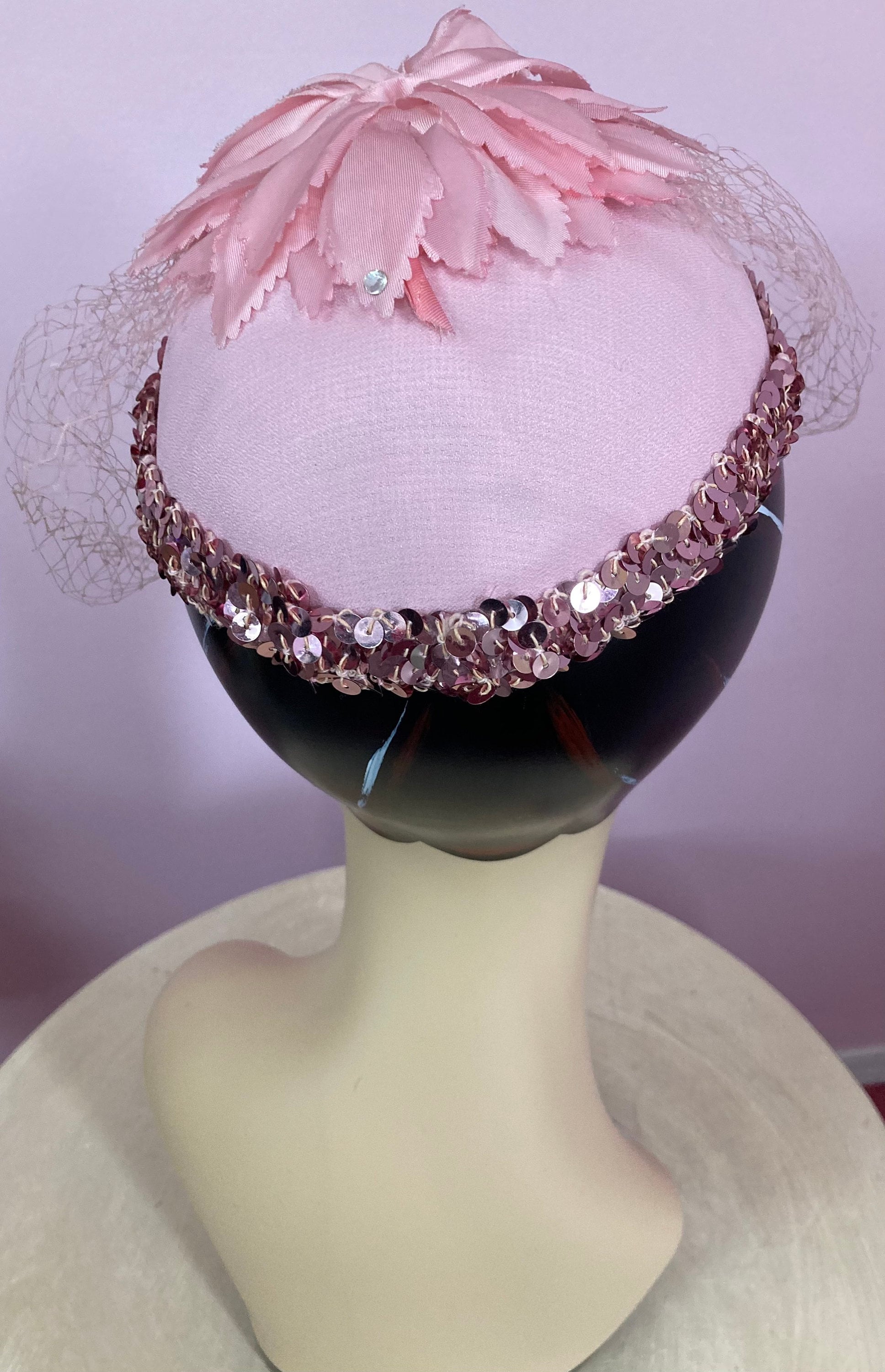 Vintage 80s Pink Juliette Cap With Rhinestoned Flower & - Etsy