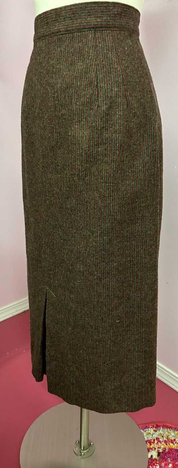 Vintage 50s Brown Wool Pinstriped Skirt - Gem
