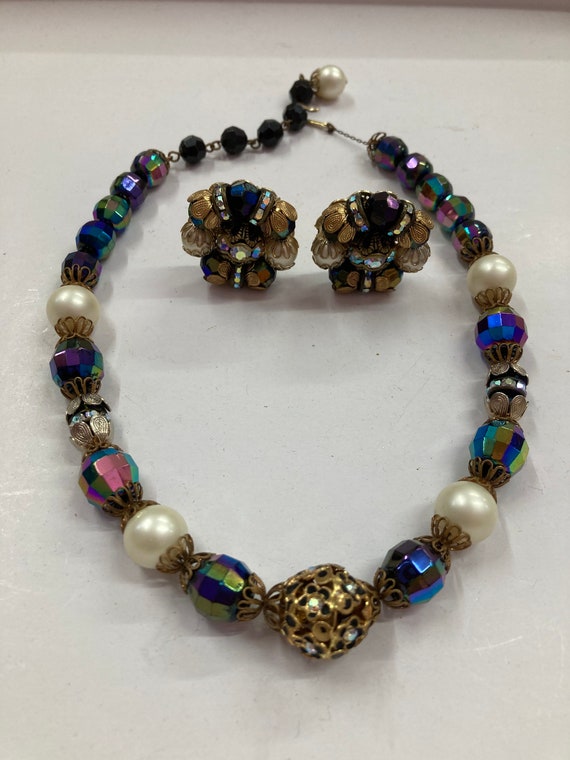 Vintage 50s Crystal & Pearl Necklace and Earrings Set by Hobe | Etsy