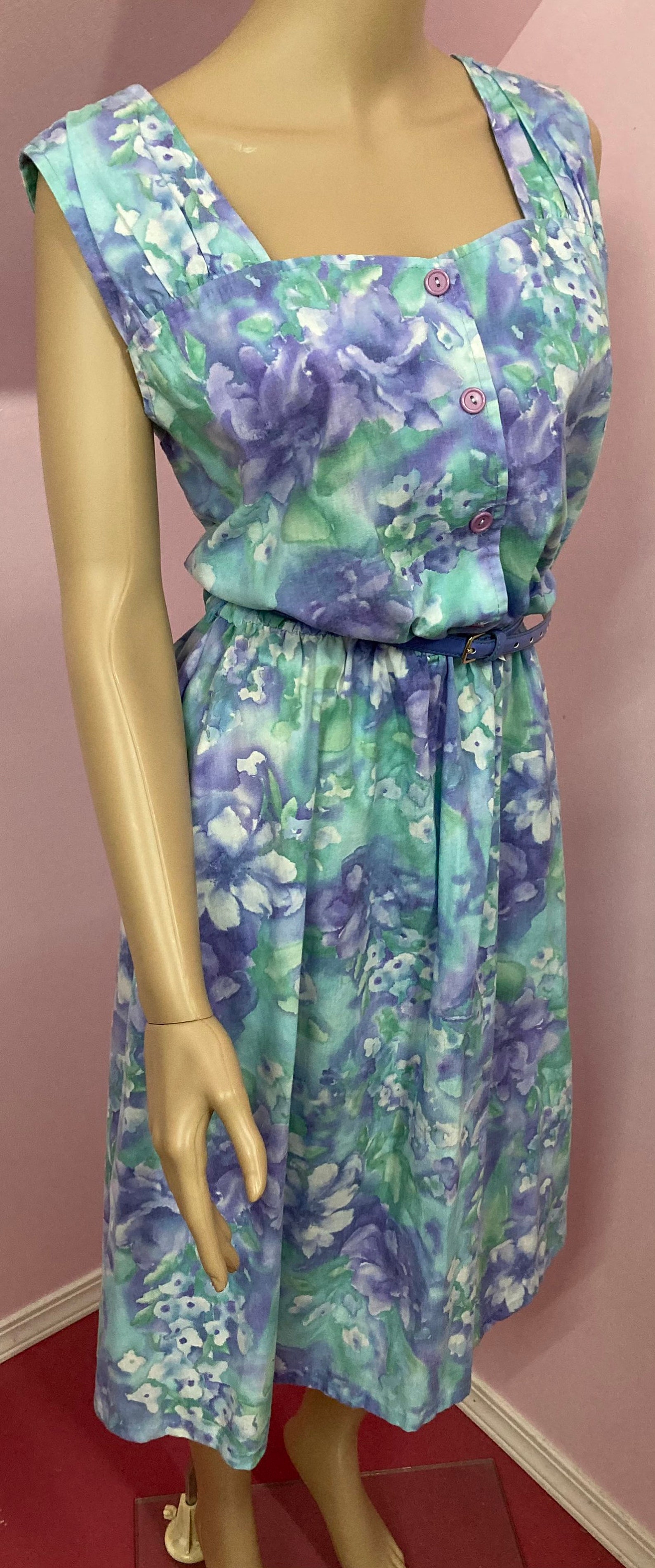 Vintage 80s Sundress.80s Sleeveless Dress. Blue Floral Dress. - Etsy