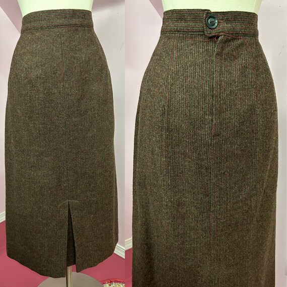 Vintage 50s Brown Wool Pinstriped Skirt - Gem