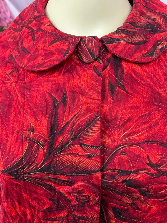 Vintage 50s Red Hawaiian Print Quilted Robe. 1950s Re… - Gem