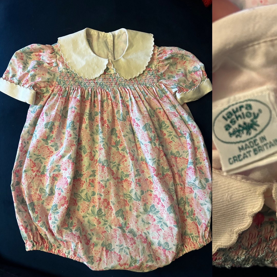 Vintage 80s Laura Ashley Pink Floral Romper. Size 2T - Etsy