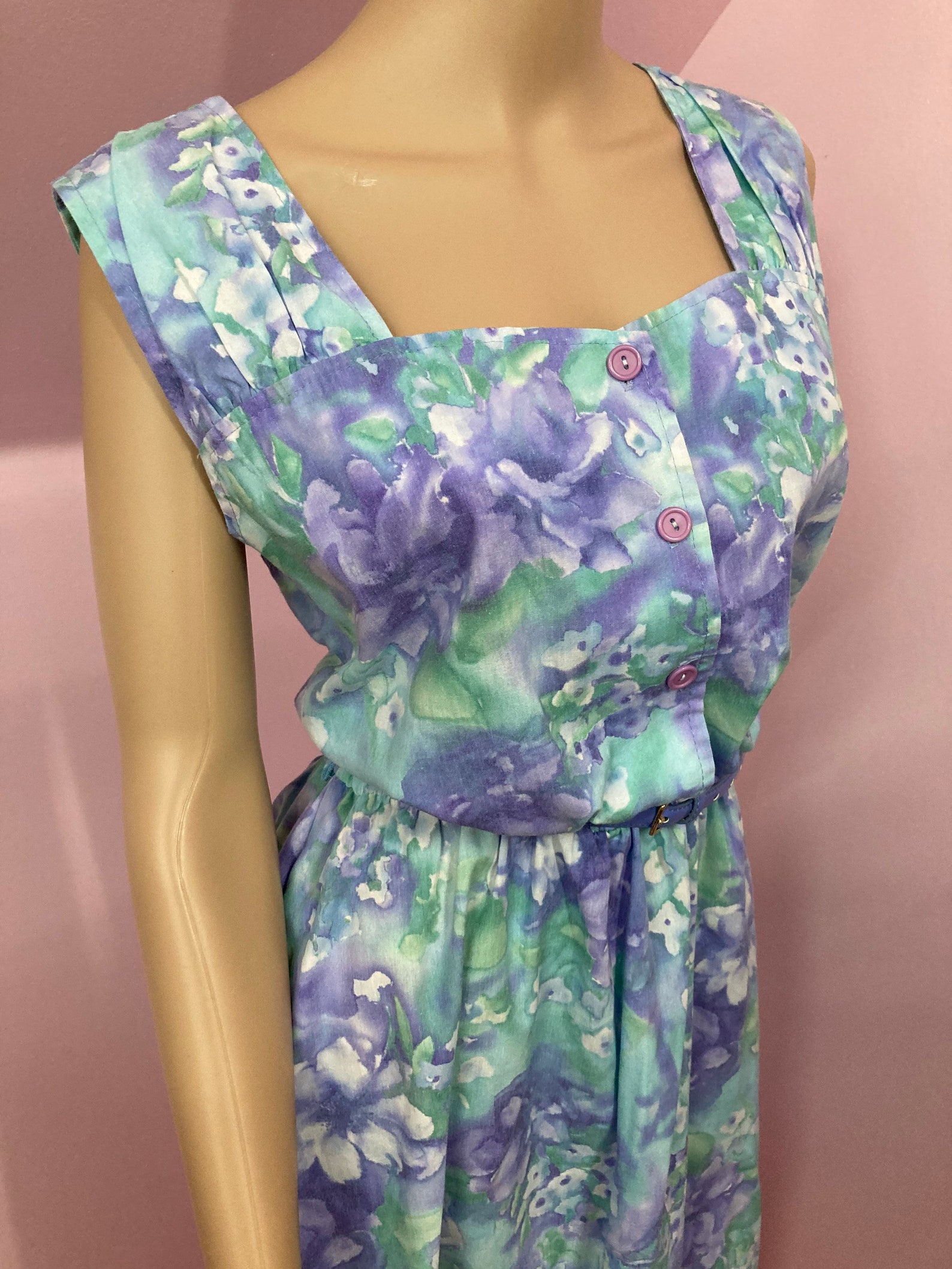 Vintage 80s Sundress.80s Sleeveless Dress. Blue Floral Dress. - Etsy