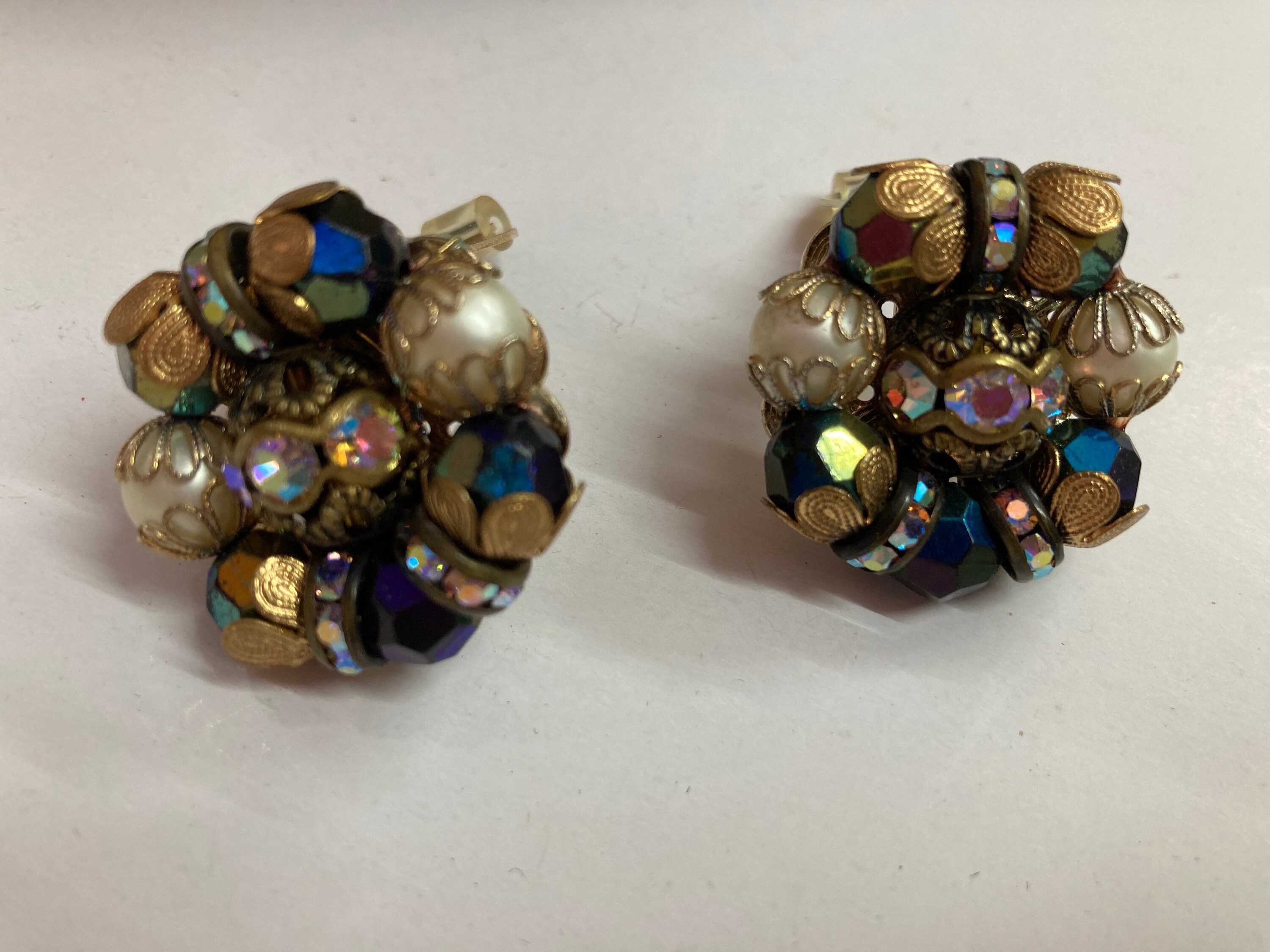 Vintage 50s Crystal & Pearl Necklace and Earrings Set by Hobe - Etsy