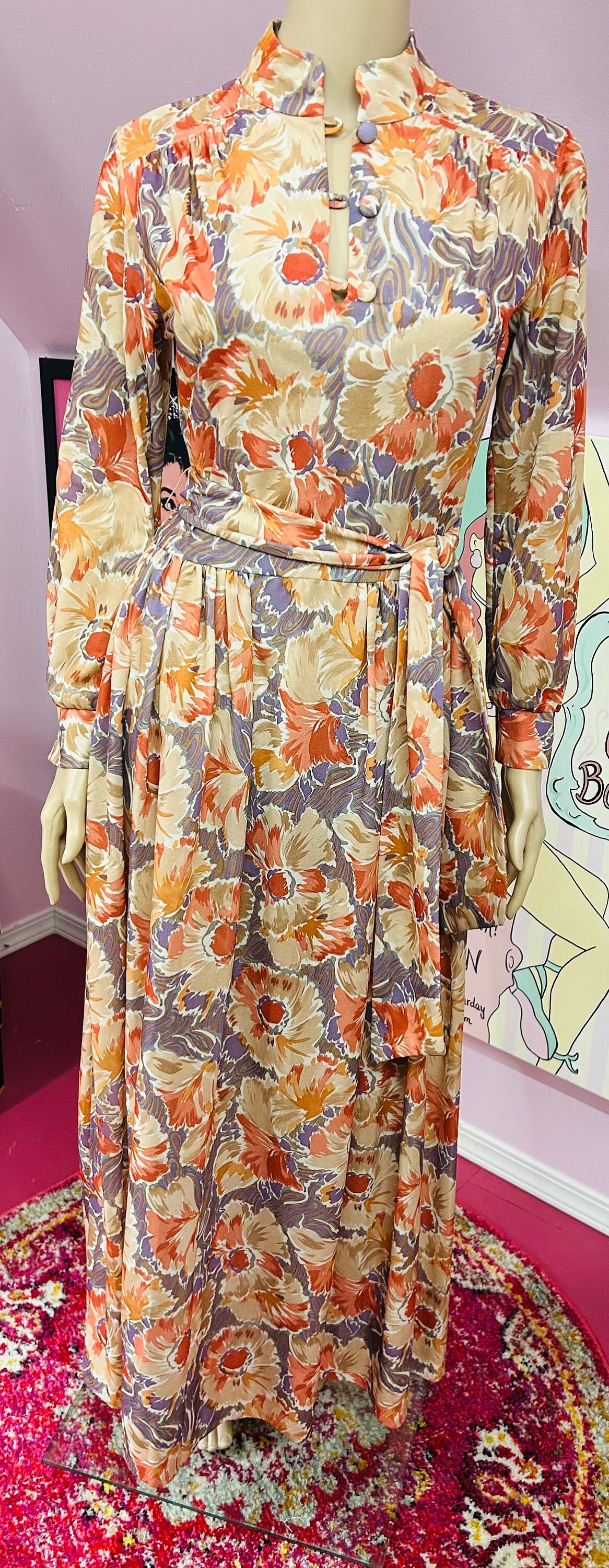 Vintage 70s Sheer Polyester Crepe Long Sleeve Floral Maxi Dress S/M - Etsy