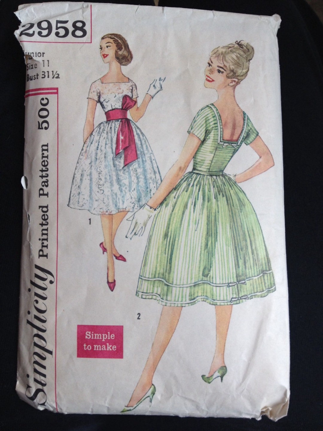 Vintage 50s Dress Pattern. 1950s Vintage Sewing Pattern . Simplicity ...