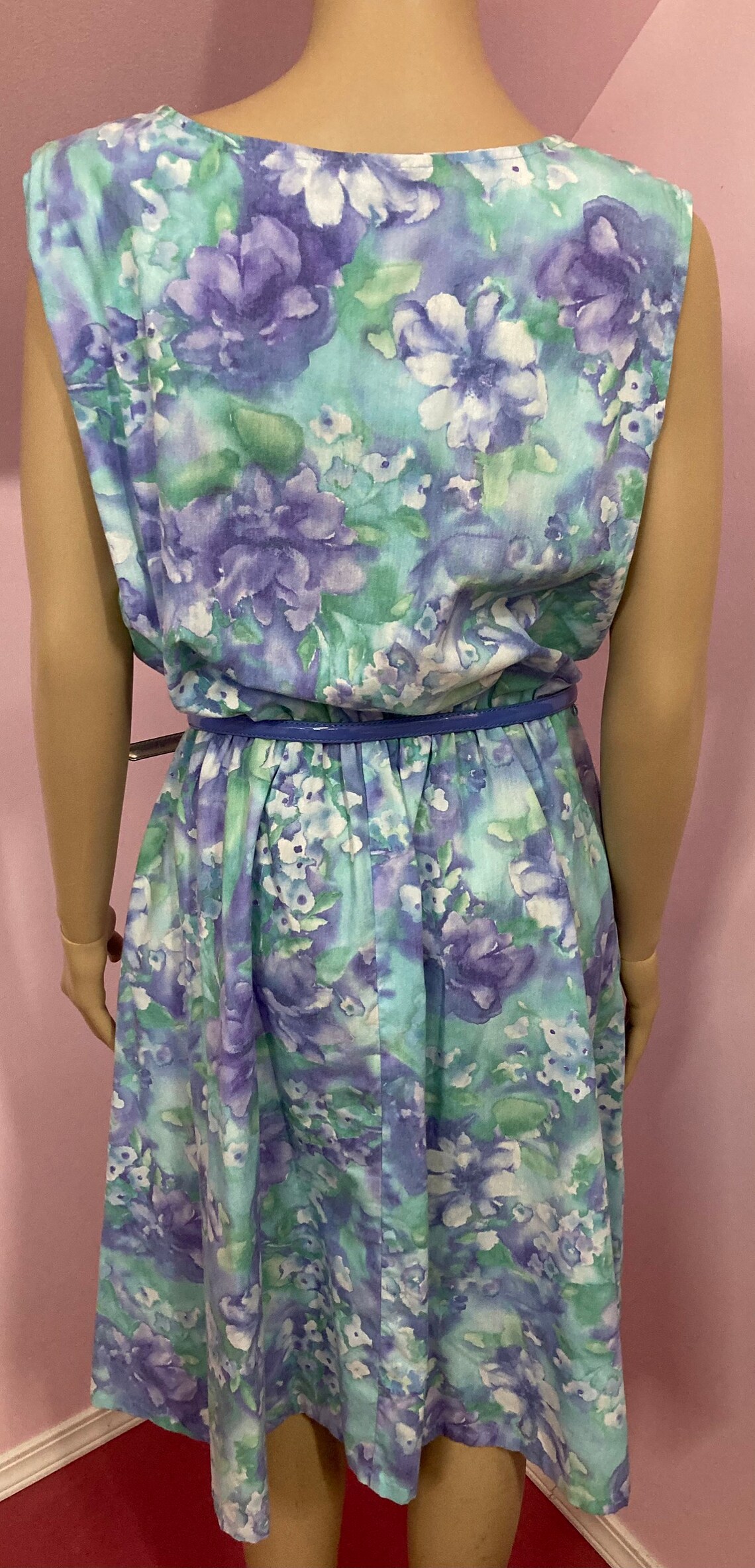 Vintage 80s Sundress.80s Sleeveless Dress. Blue Floral Dress. - Etsy