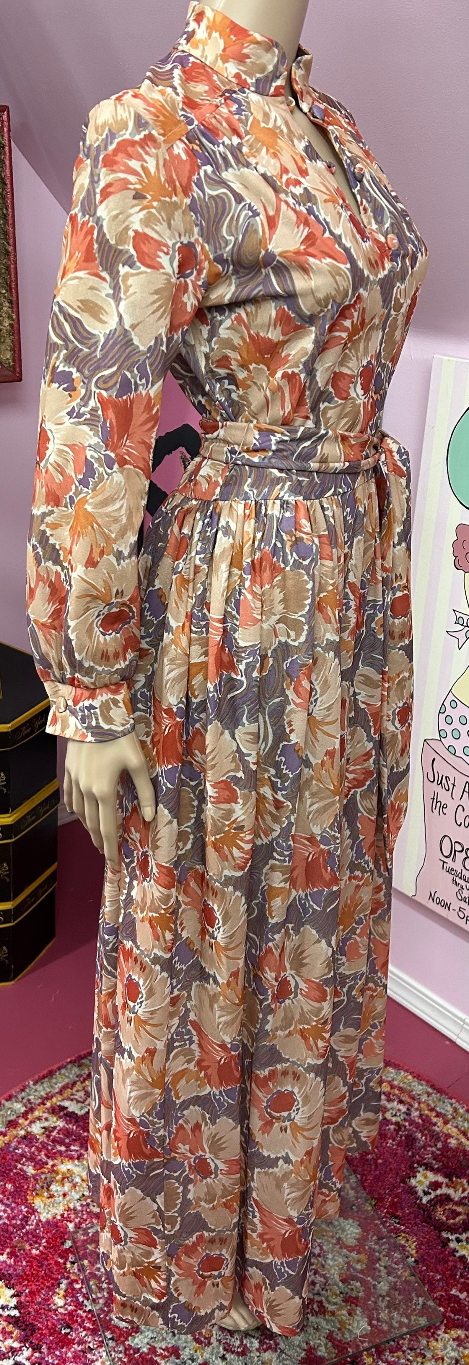 Vintage 70s Sheer Polyester Crepe Long Sleeve Floral Maxi Dress S/M - Etsy