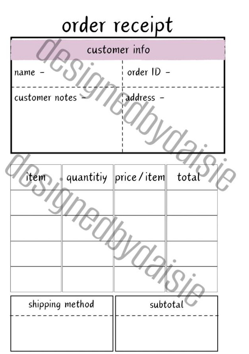 Small Business Order Receipt Template Printable Pdf for Business Owners ...