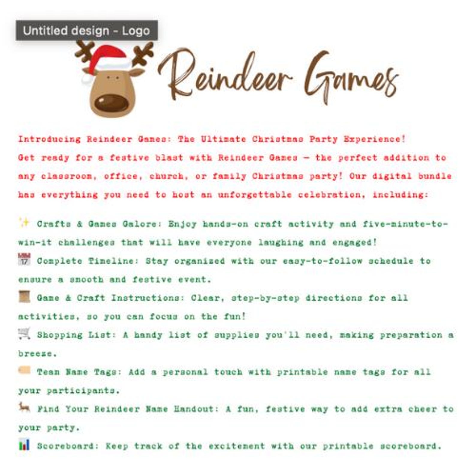 Reindeer Games: the Ultimate Christmas Party Experience! Pdf Packet - Etsy