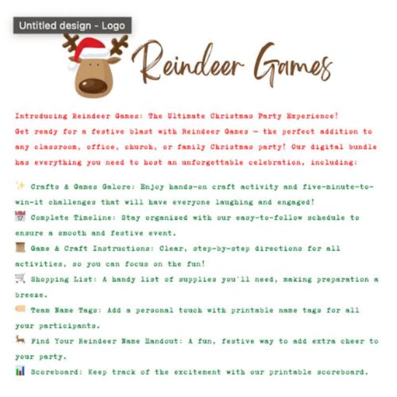 Reindeer Games: the Ultimate Christmas Party Experience! Pdf Packet - Etsy