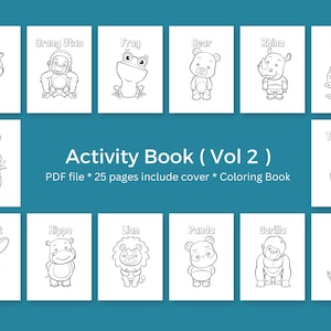 Activity Book (2) - Coloring - Cute Animals - Etsy